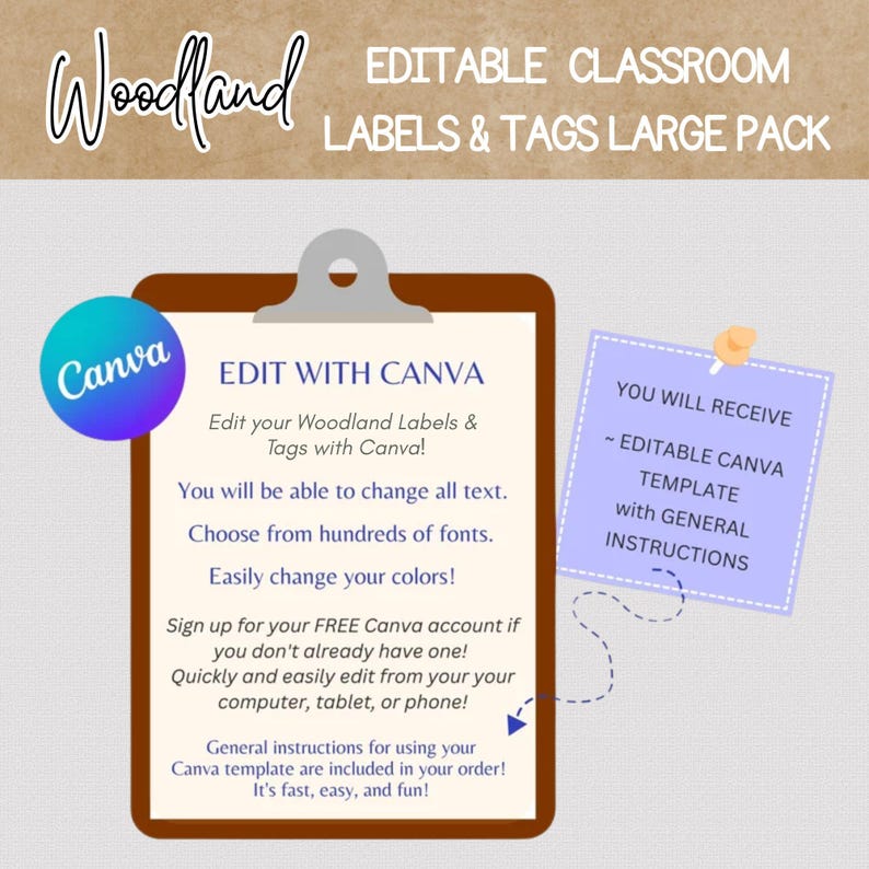 WOODLAND CLASSROOM LABELS and Tags, Large Set of Editable Woodland ...