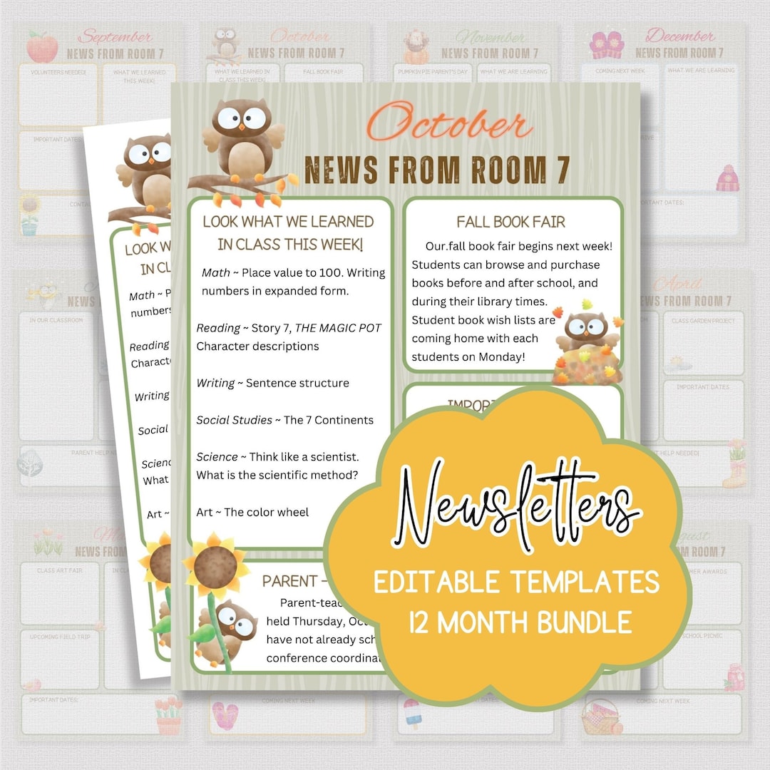 TEACHER NEWSLETTER TEMPLATE Bundle, Editable Classroom Newsletters ...