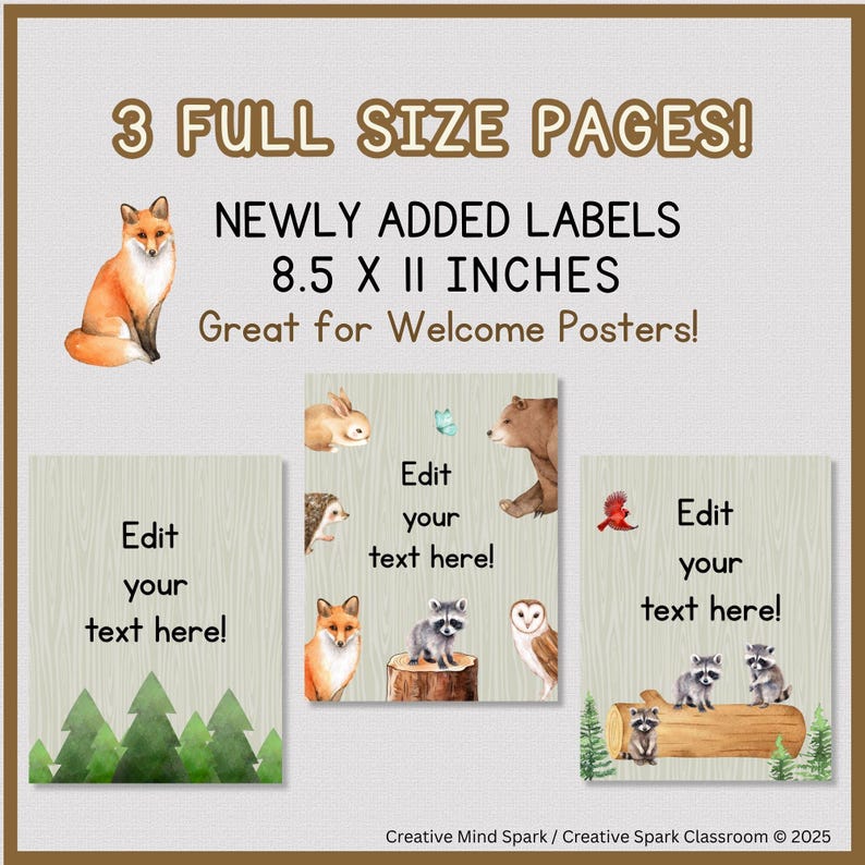 WOODLAND CLASSROOM LABELS and Tags, Large Set of Editable Woodland ...