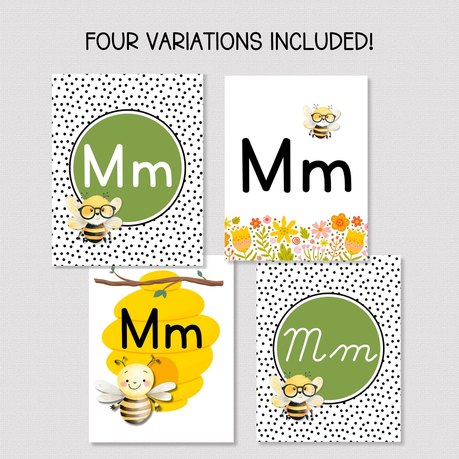 BEE THEME ALPHABET Posters, Printable Honey Bee Alphabet, 4 Versions ...