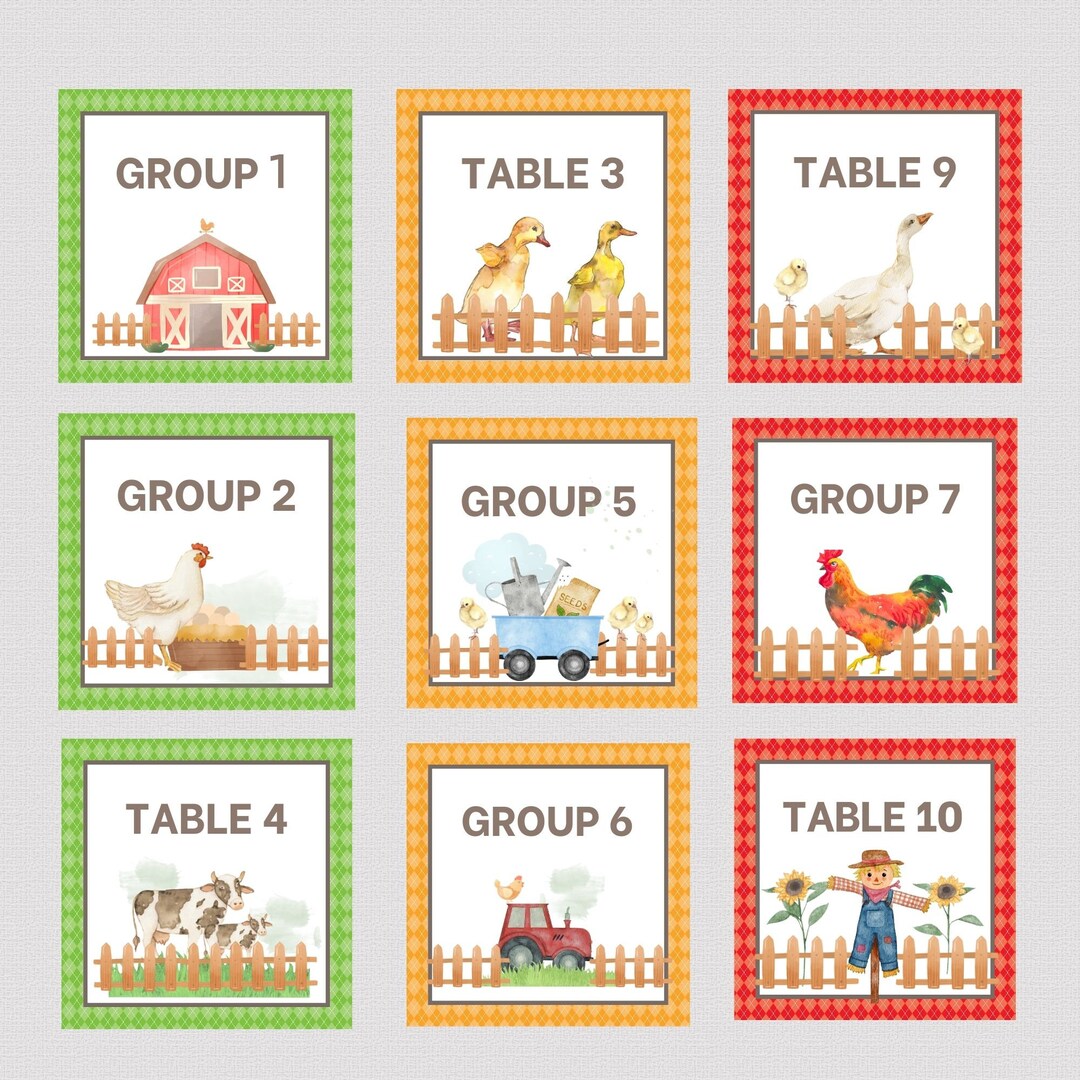 FARM THEME CLASSROOM Table Numbers, Editable Classroom Group Numbers ...