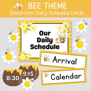 BEE THEME CLASSROOM Schedule, Honeybee Pre Filled and Editable Cards ...