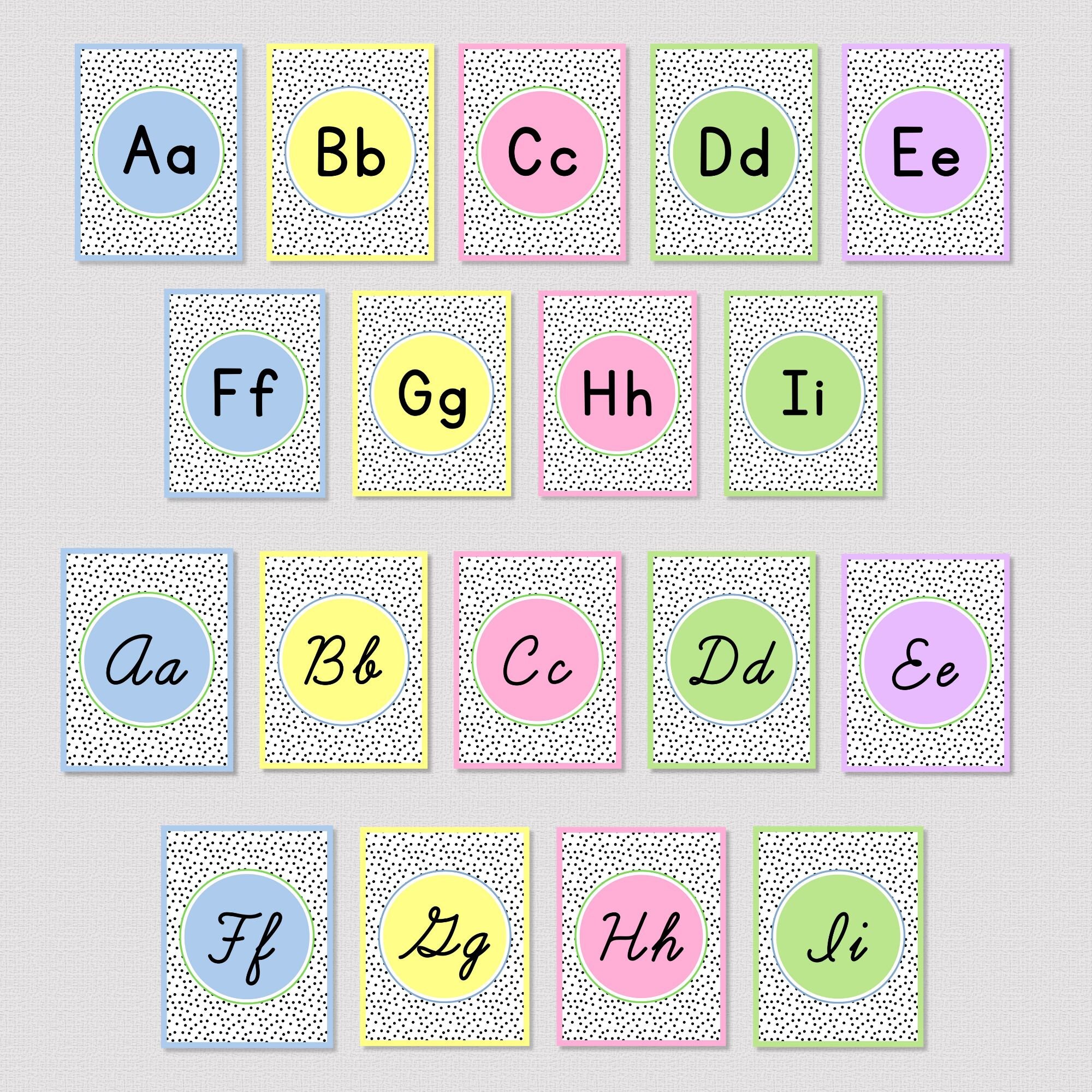 Pastel Colors Printable Alphabet Posters, Cursive and Manuscript ...
