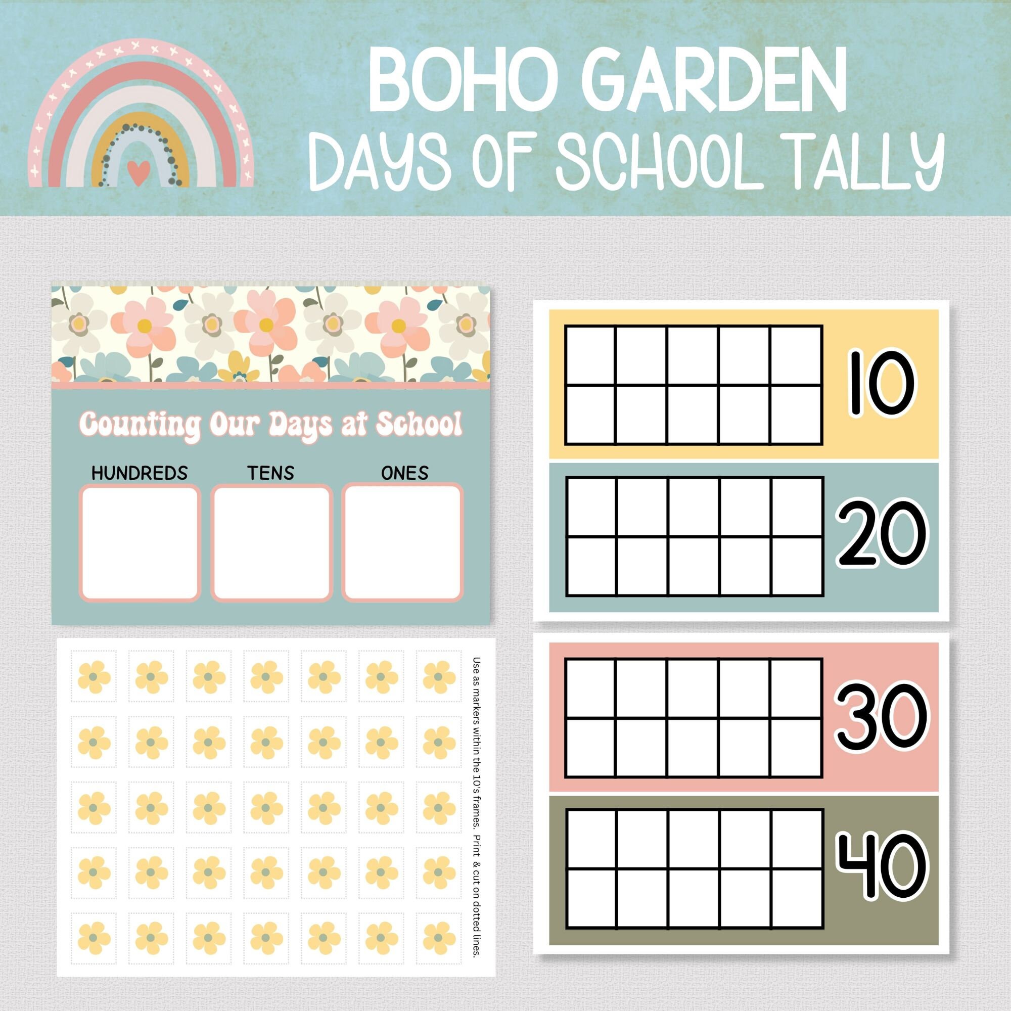 DAYS in SCHOOL TALLY Board, Boho Garden Days at School Tally Posters ...