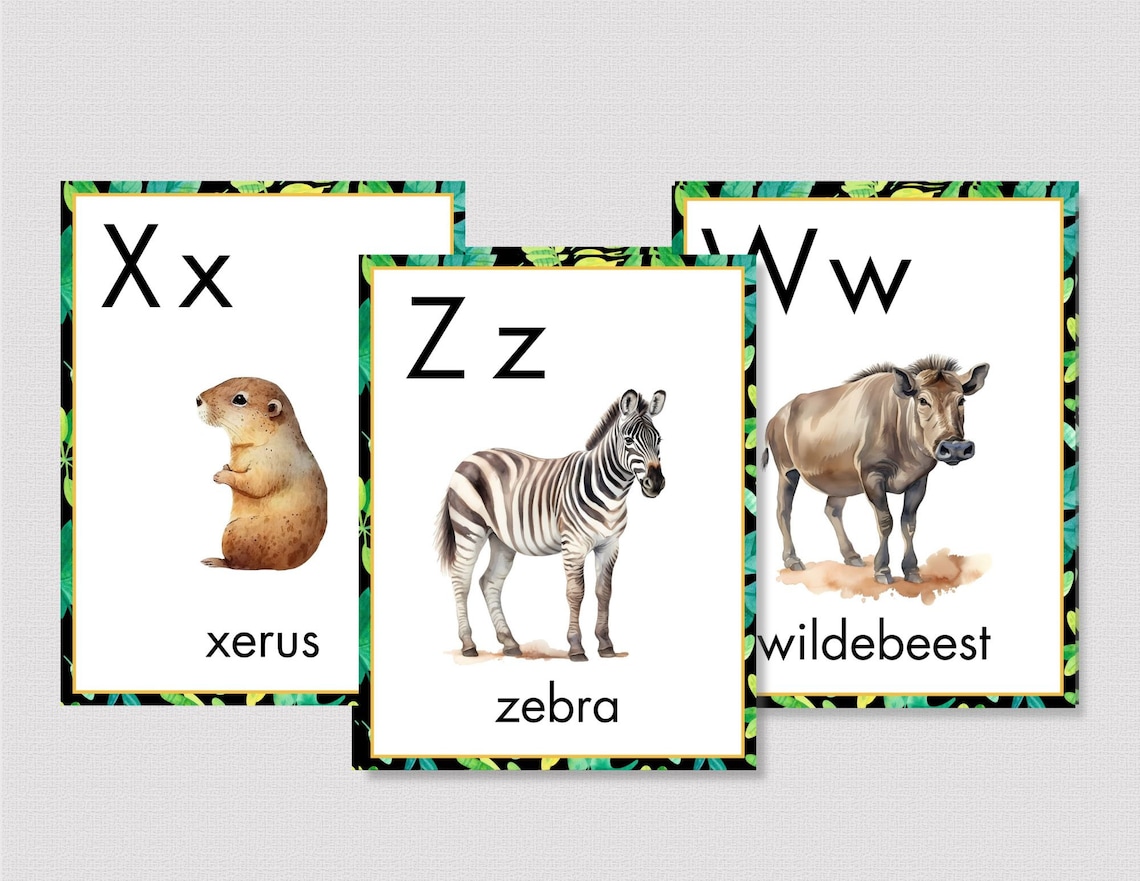 JUNGLE ALPHABET POSTERS, Printable Safari Animals Alphabet Posters, Abc ...