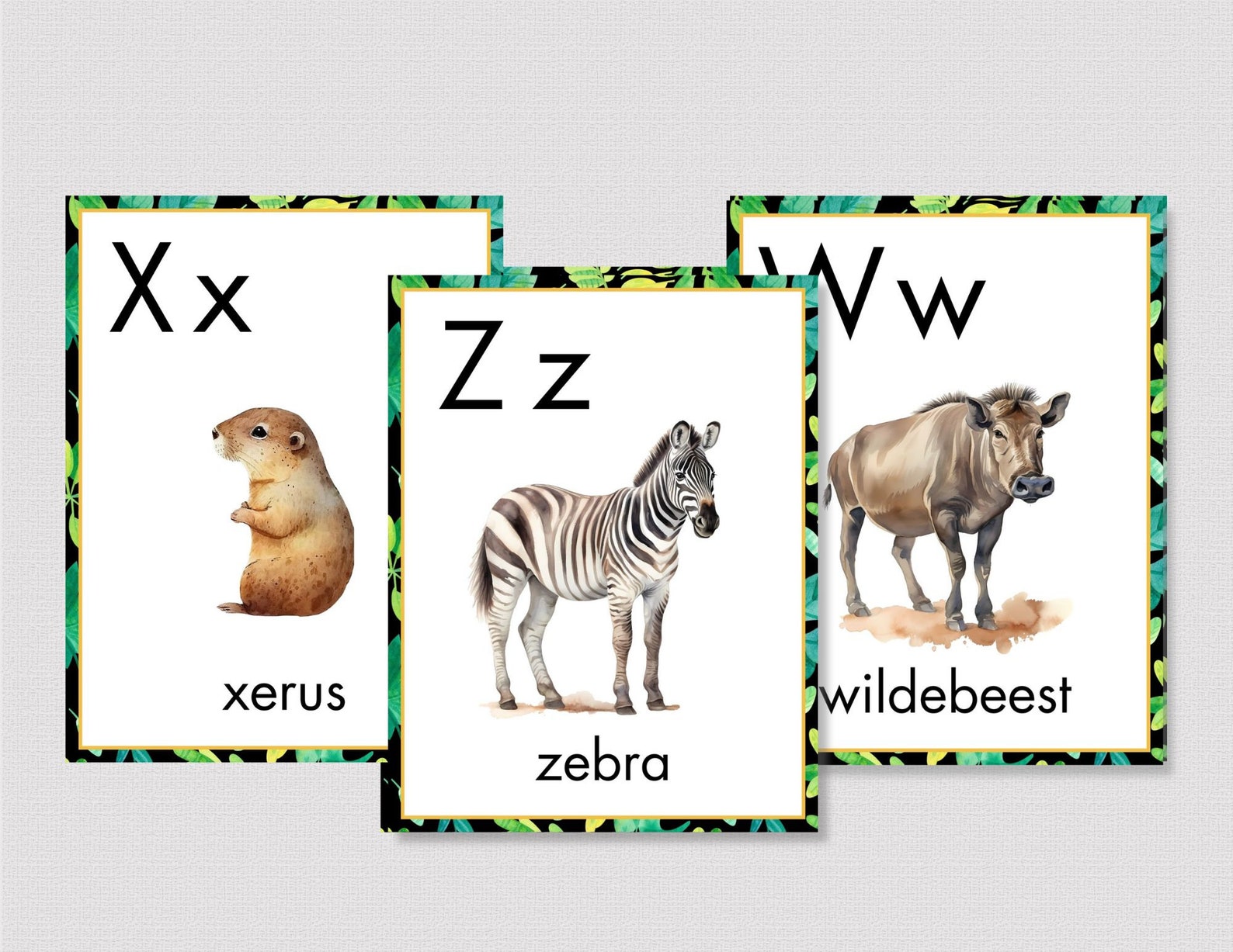 JUNGLE ALPHABET POSTERS, Printable Safari Animals Alphabet Posters, Abc ...
