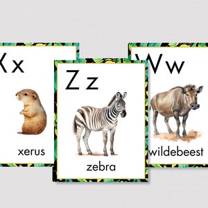 JUNGLE ALPHABET POSTERS, Printable Safari Animals Alphabet Posters, Abc ...