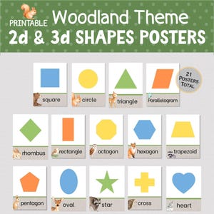 2D and 3D SHAPES POSTERS for Classroom, Set of 21 Printable Woodland ...