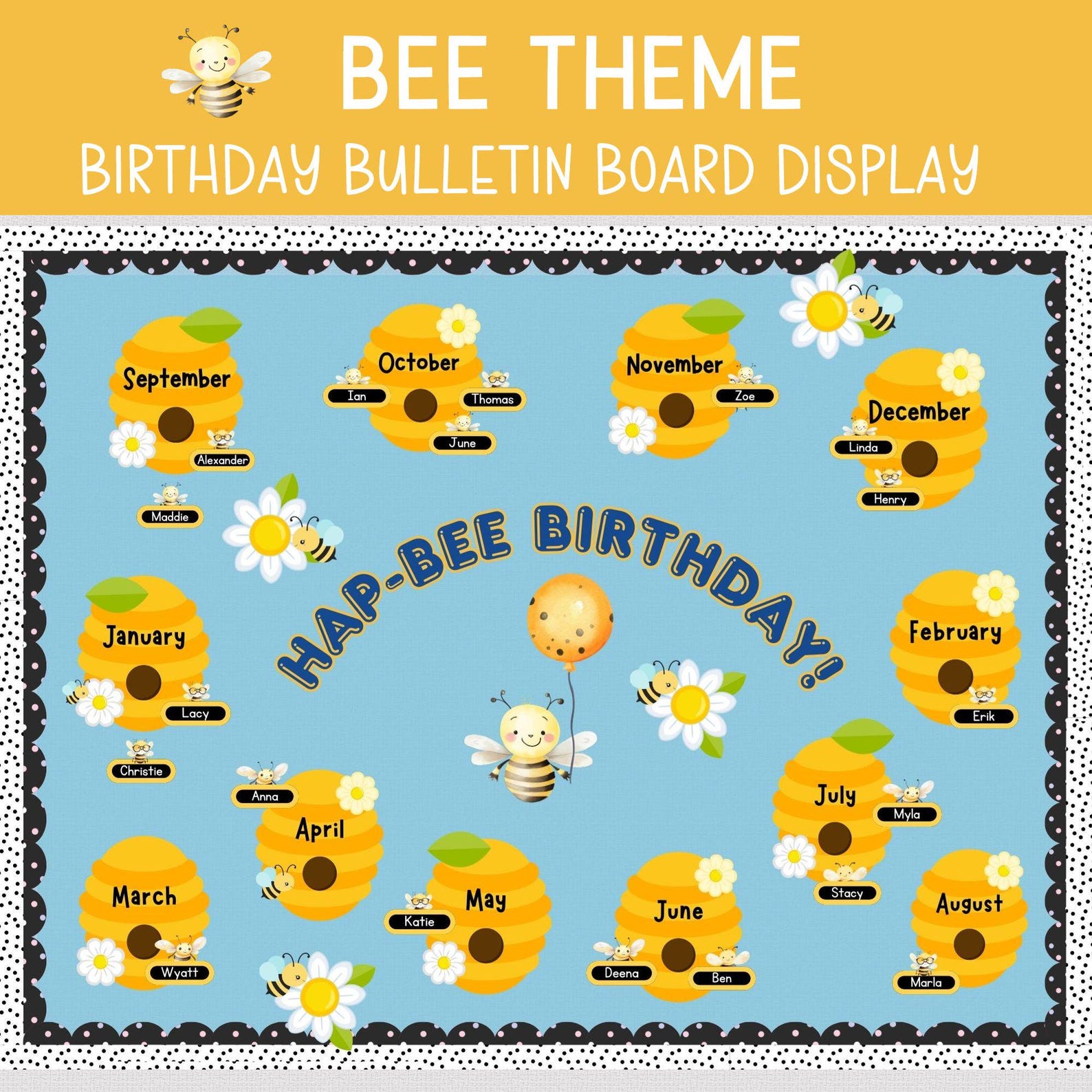 BEE THEME BIRTHDAY Bulletin Board, Editable Honey Bee Birthday Display ...
