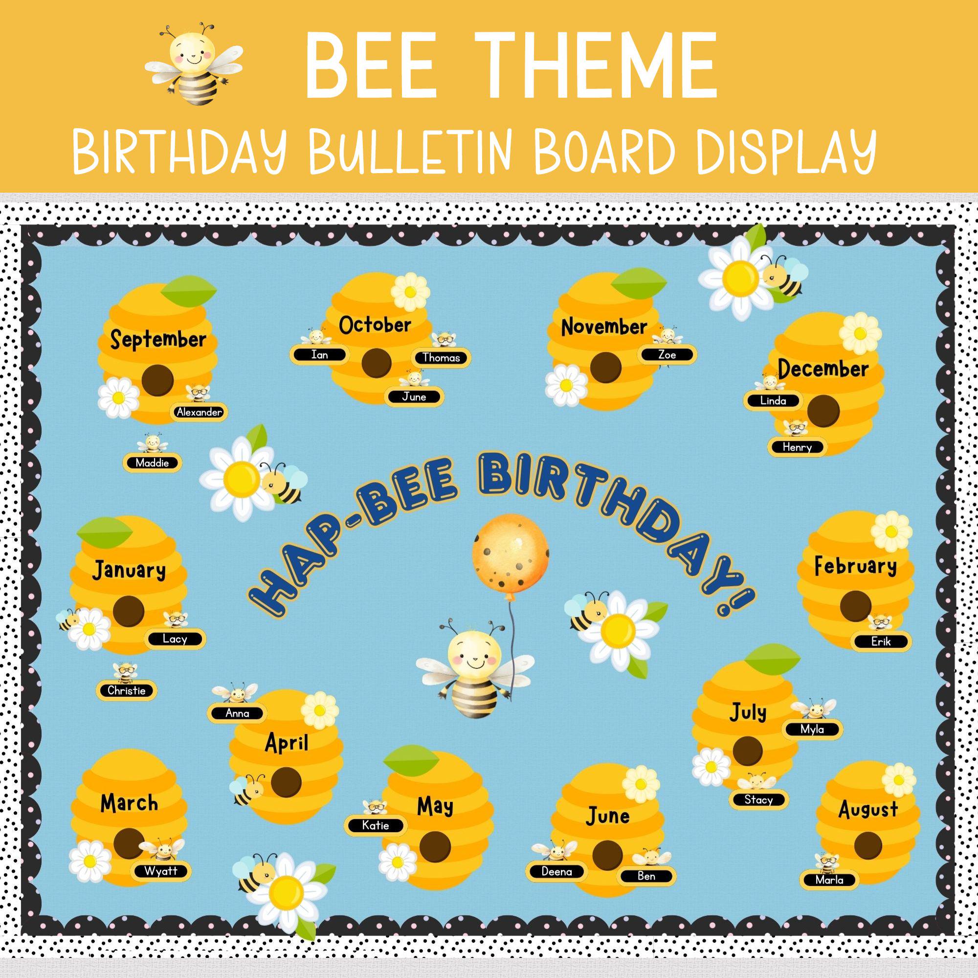BEE THEME BIRTHDAY Bulletin Board, Editable Honey Bee Birthday Display ...