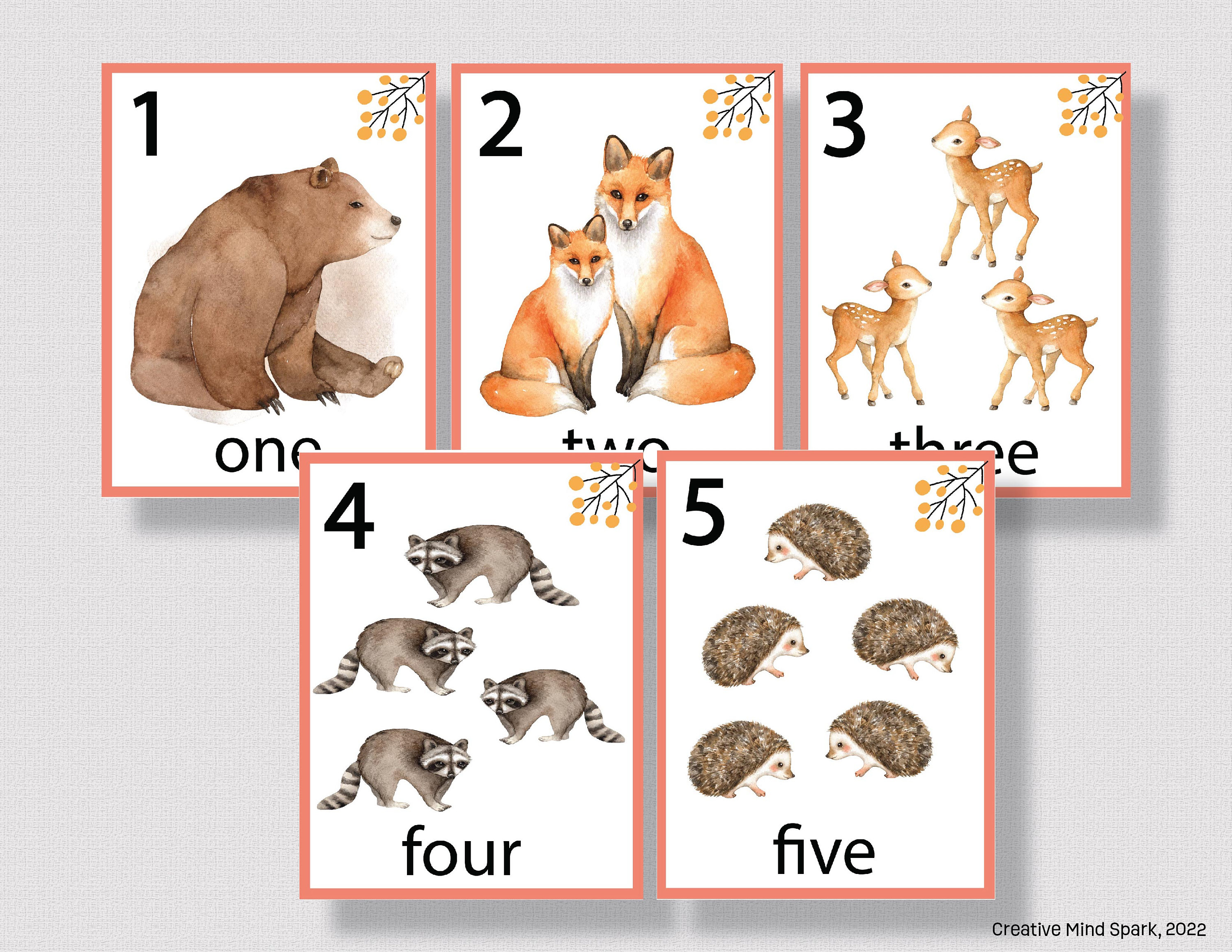 PRINTABLE NUMBER FLASHCARDS 1 -10, Woodland Animal Counting Cards ...
