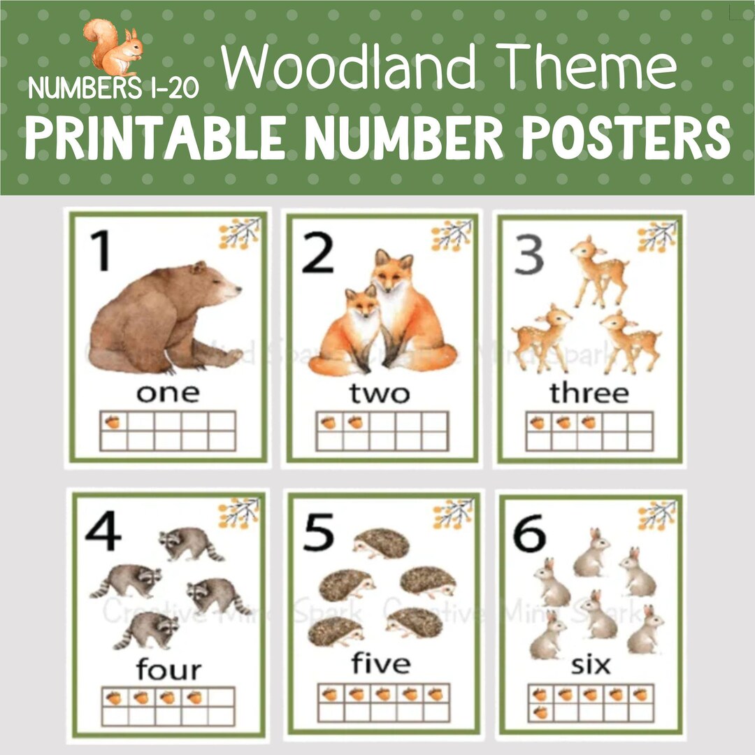 WOODLAND NUMBER POSTERS, Printable Woodland Theme, Numbers 1-20 ...