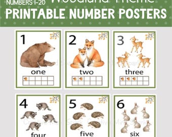 WOODLAND NUMBER POSTERS, Printable Woodland Theme, Numbers 1-20 ...