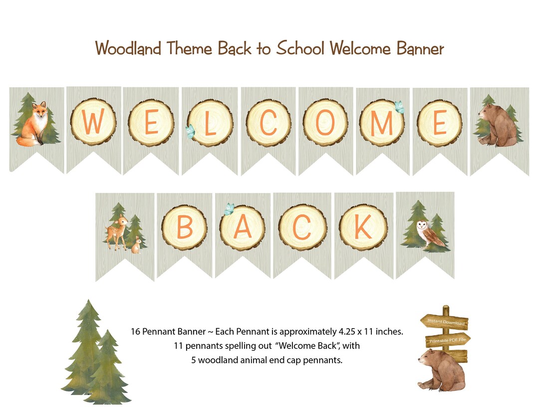 BACK TO SCHOOL Printable Banner Welcome Back Woodland Theme - Etsy