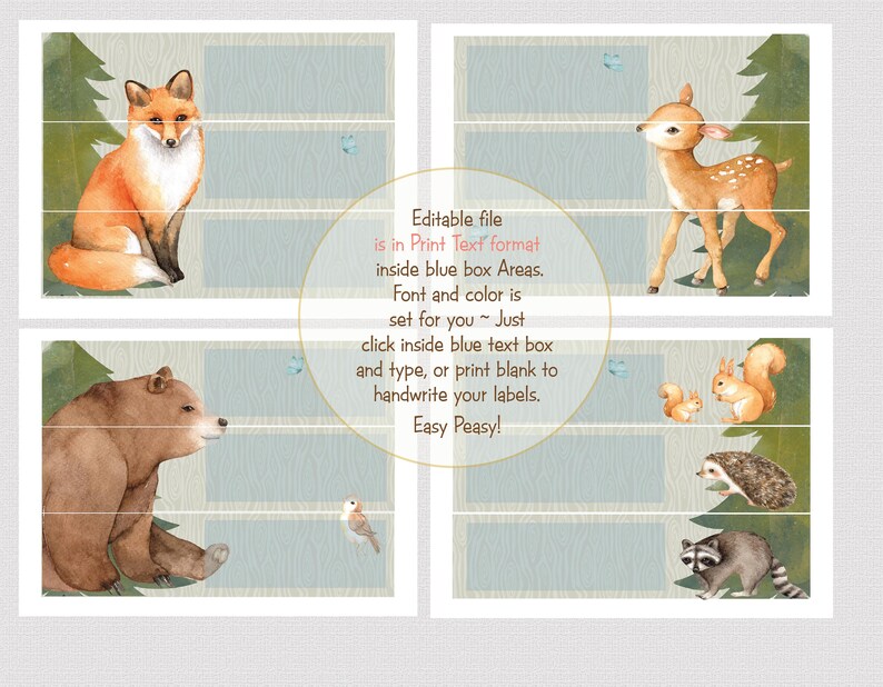 PRINTABLE ROLLING CART Drawer Labels Editable Woodland Theme - Etsy