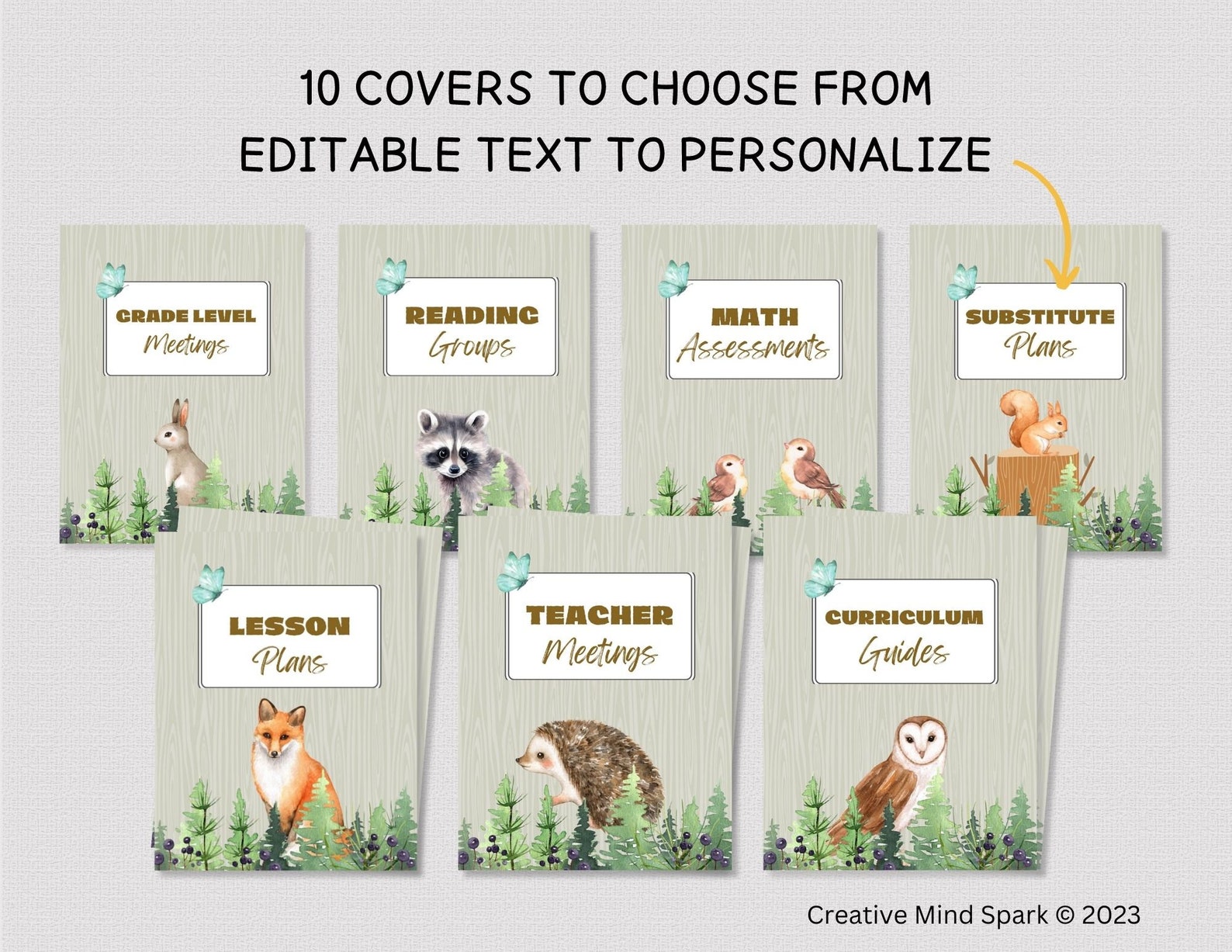 WOODLAND BINDER COVERS, Set of 10, Editable Binder Covers With Woodland ...