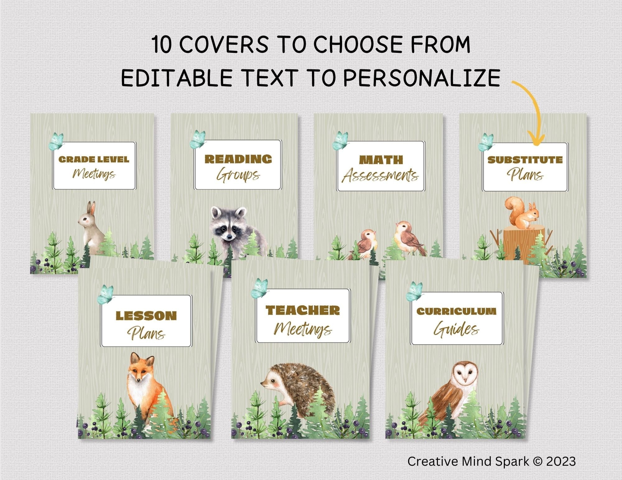 WOODLAND BINDER COVERS, Set of 10, Editable Binder Covers With Woodland ...