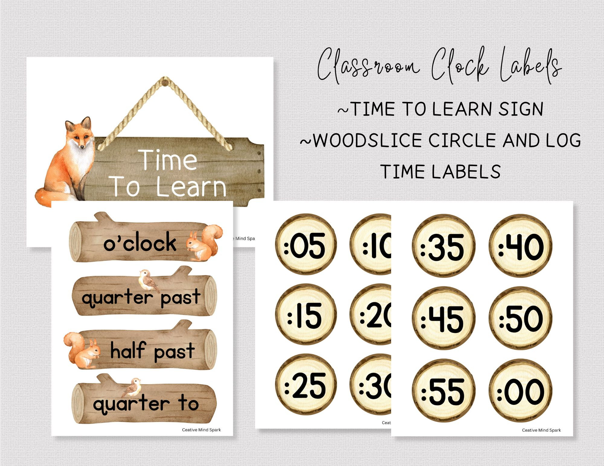 WOODLAND CLOCK LABELS for Classroom, Printable Woodland Classroom Decor ...