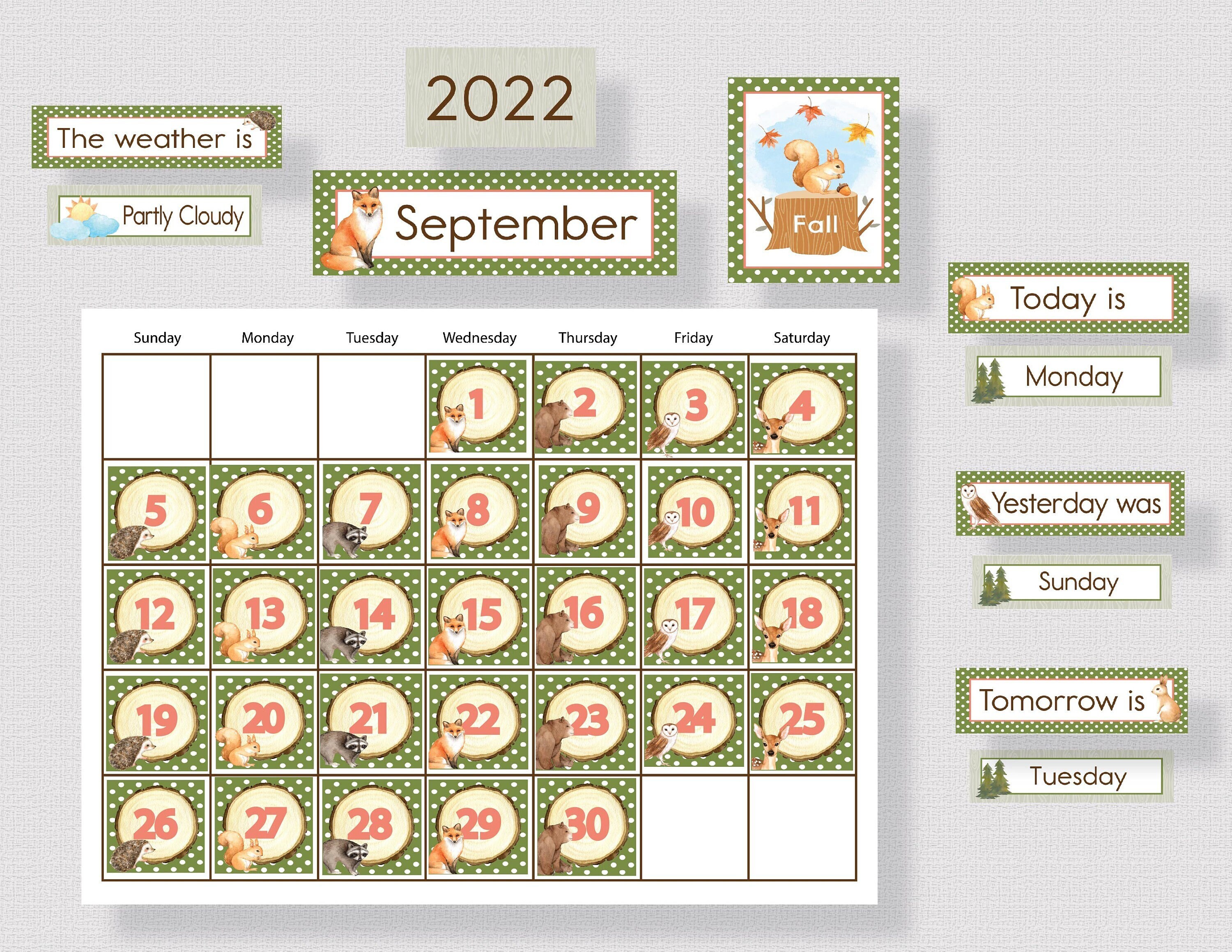 WOODLAND CLASSROOM CALENDAR, Printable Woodland Theme Calendar Bulletin ...