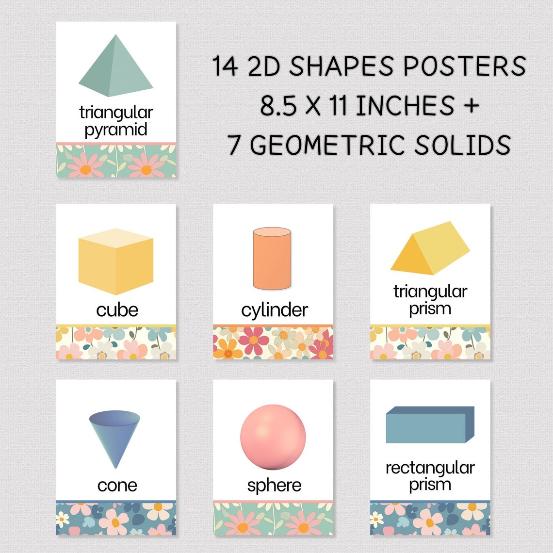 BOHO GARDEN THEME 2D and 3D Shape Posters for Classroom, Set of 21 ...