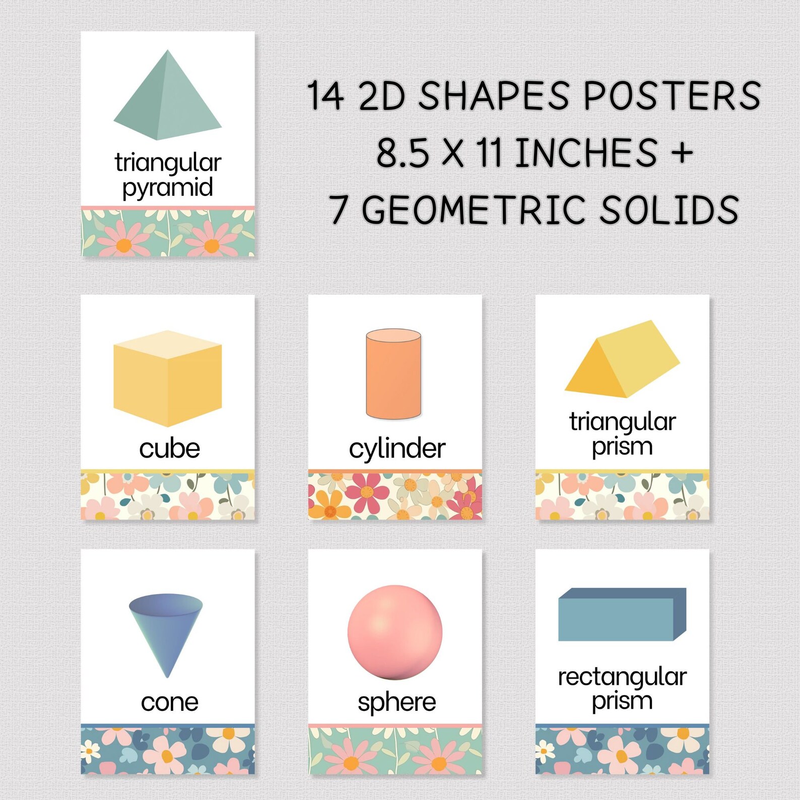 BOHO GARDEN THEME 2D and 3D Shape Posters for Classroom, Set of 21 ...