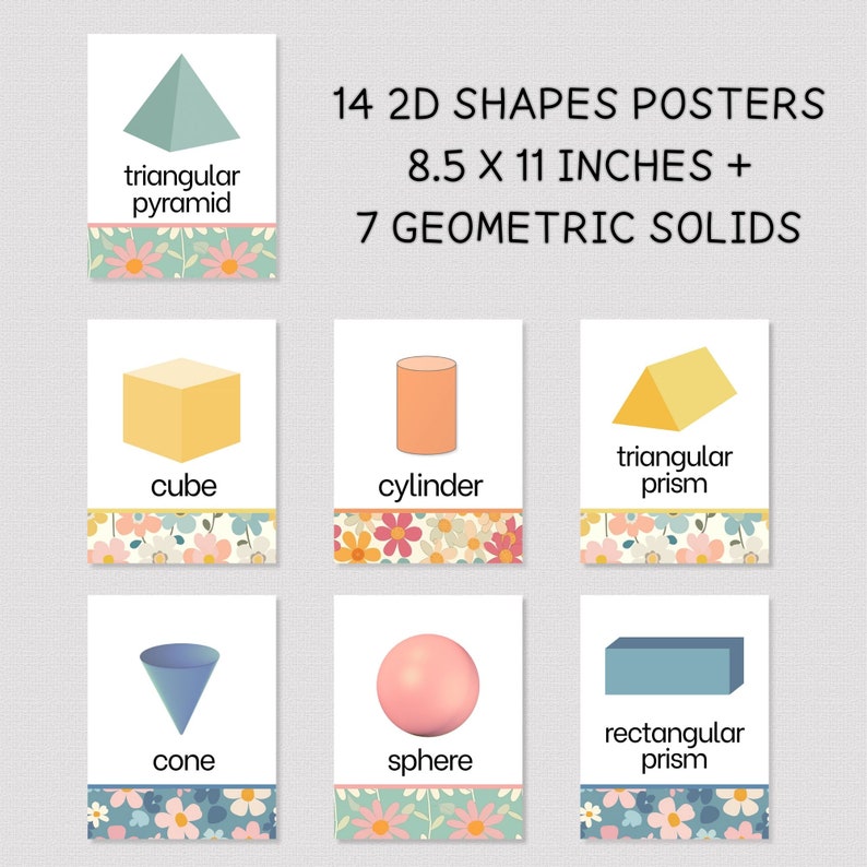 BOHO GARDEN THEME 2D and 3D Shape Posters for Classroom, Set of 21 ...