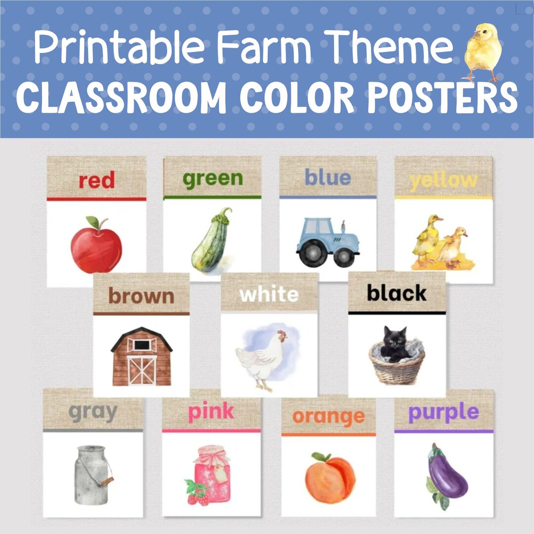 FARM THEME COLOR Posters for Classroom, Printable Farm Theme Color ...