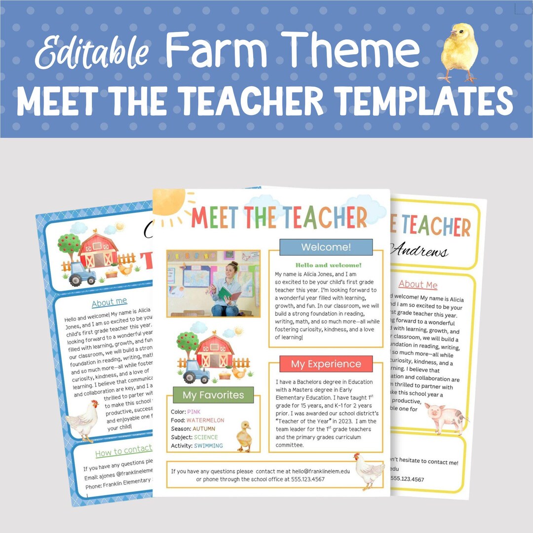 MEET THE TEACHER Farm Theme Newsletter Templates, Canva Templates for ...