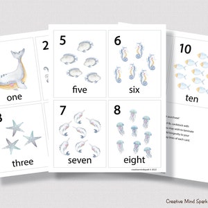 NUMBER FLASHCARDS 1-10, Printable Ocean Animal Number Cards, Under the ...