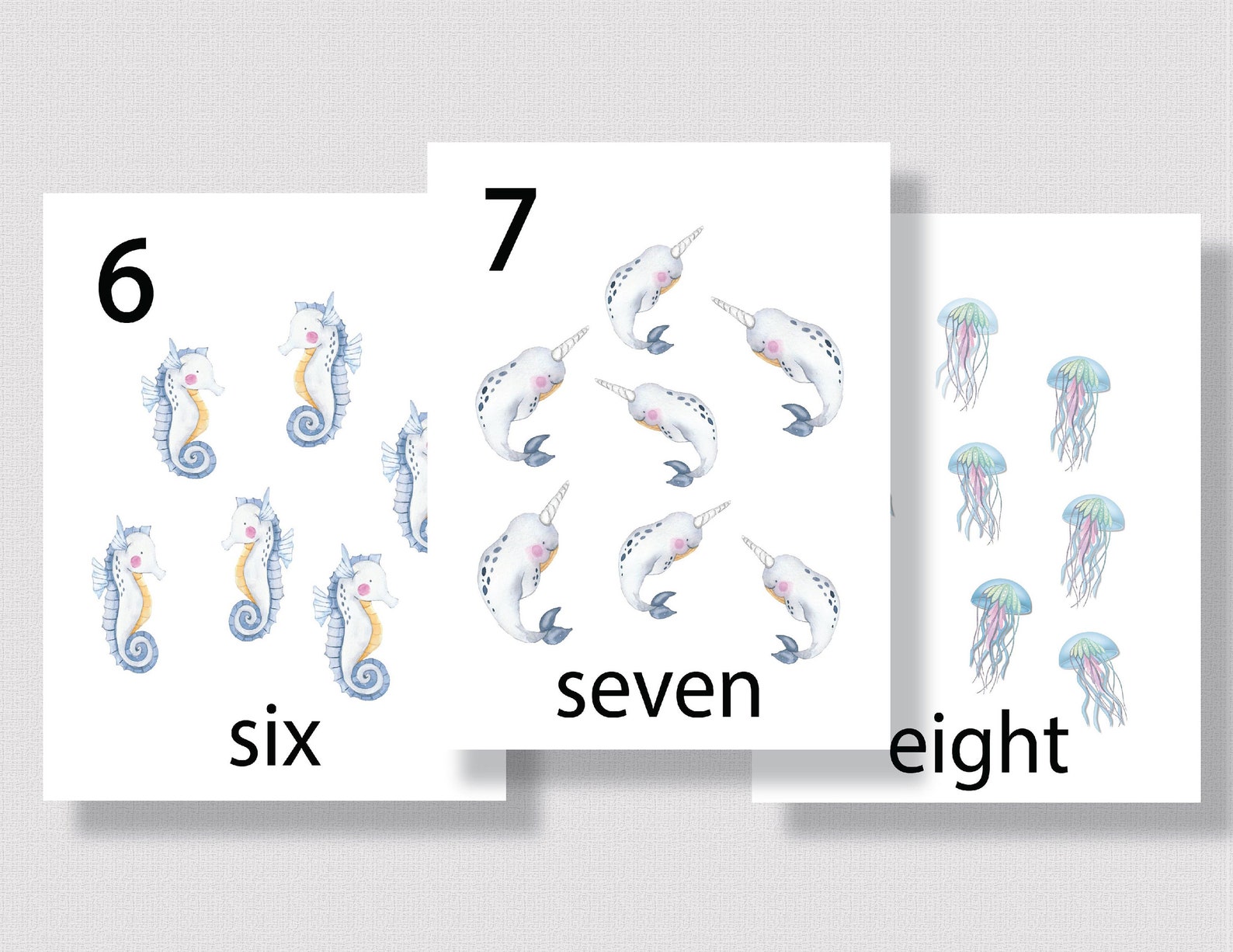 NUMBER FLASHCARDS 1-10, Printable Ocean Animal Number Cards, Under the ...
