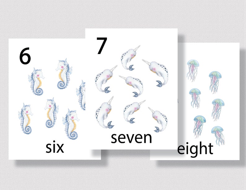 NUMBER FLASHCARDS 1-10, Printable Ocean Animal Number Cards, Under the ...