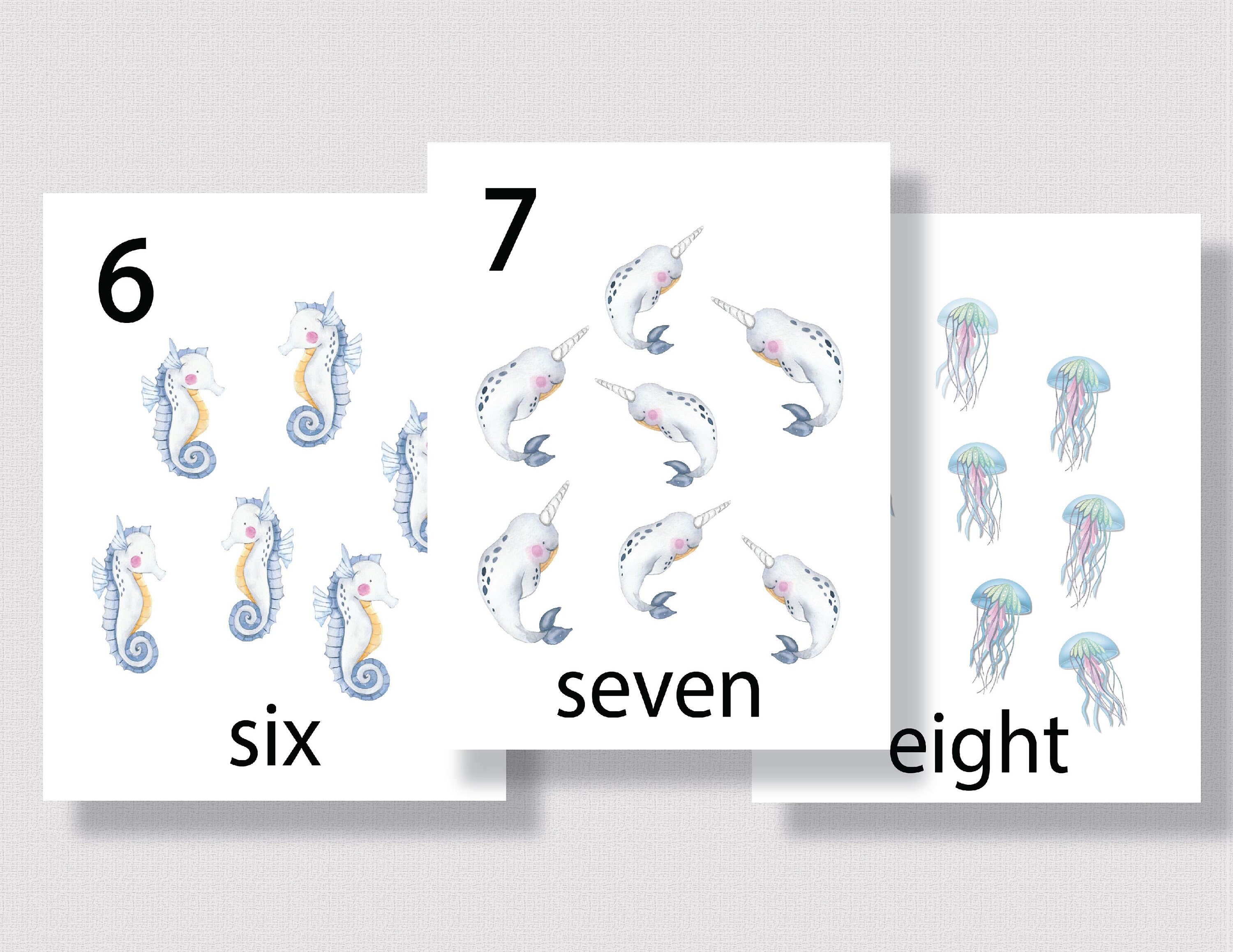 NUMBER FLASHCARDS 1-10, Printable Ocean Animal Number Cards, Under the ...