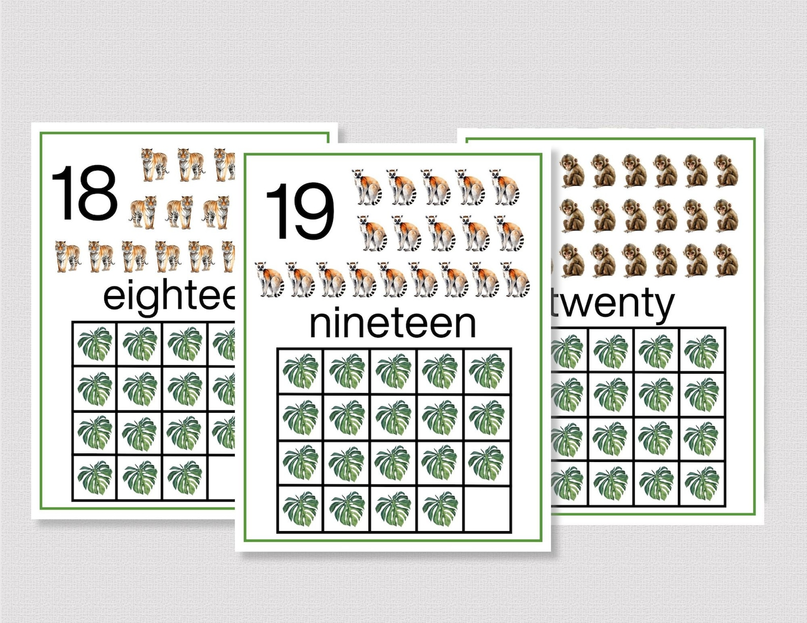 JUNGLE NUMBER POSTERS, Printable Safari Theme Numbers 1-20 With Tens ...
