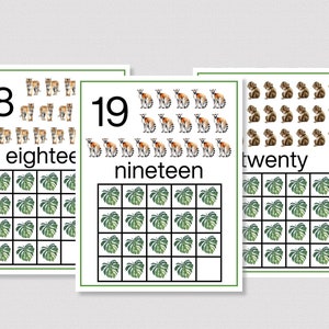 JUNGLE NUMBER POSTERS, Printable Safari Theme Numbers 1-20 With Tens ...