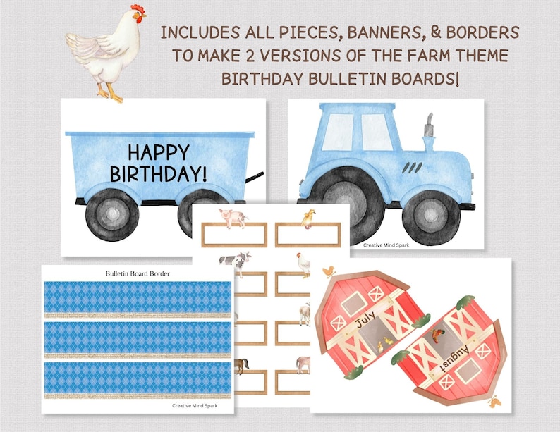 FARM THEME BIRTHDAY Bulletin Board, Editable Farm Birthday Display ...