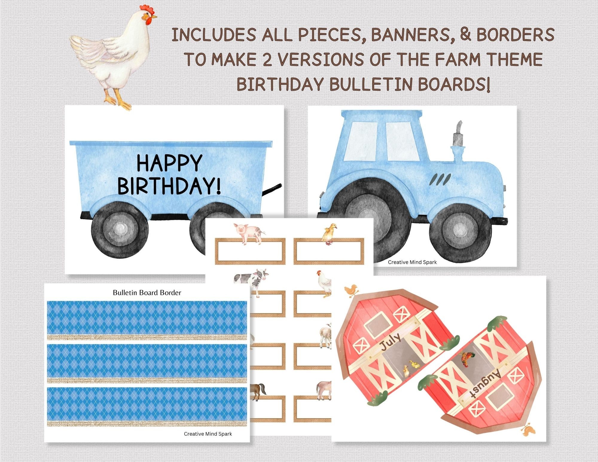 FARM THEME BIRTHDAY Bulletin Board, Editable Farm Birthday Display ...