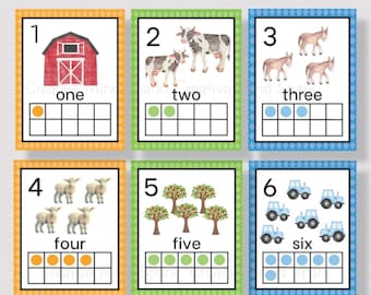 FARM THEME NUMBER Posters, Printable Farm Theme, Numbers 1-20 Classroom ...