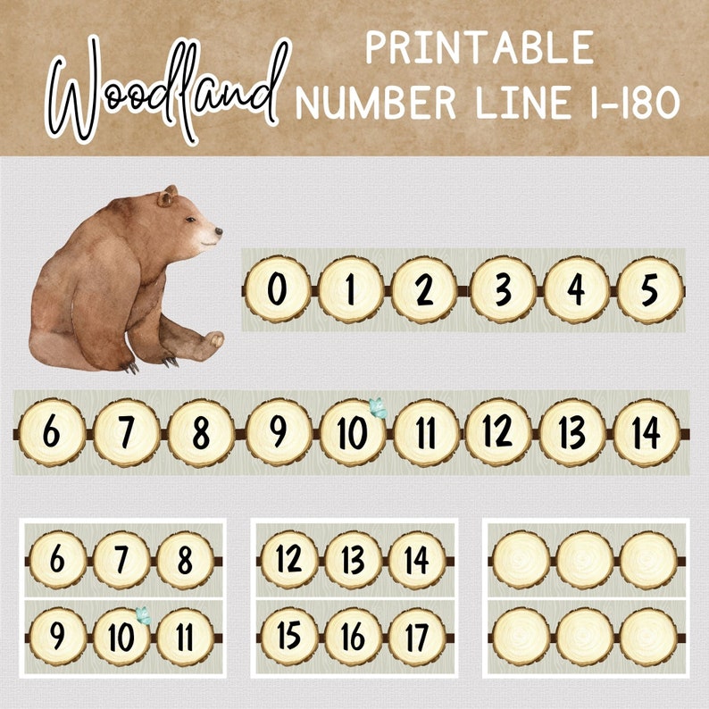 WOODLAND NUMBER LINE for Classroom, Printable Woodland Bear Number Line ...