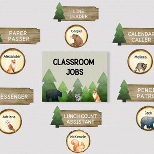 WOODLAND CLASSROOM JOBS Display, Printable Classroom Jobs Chart ...