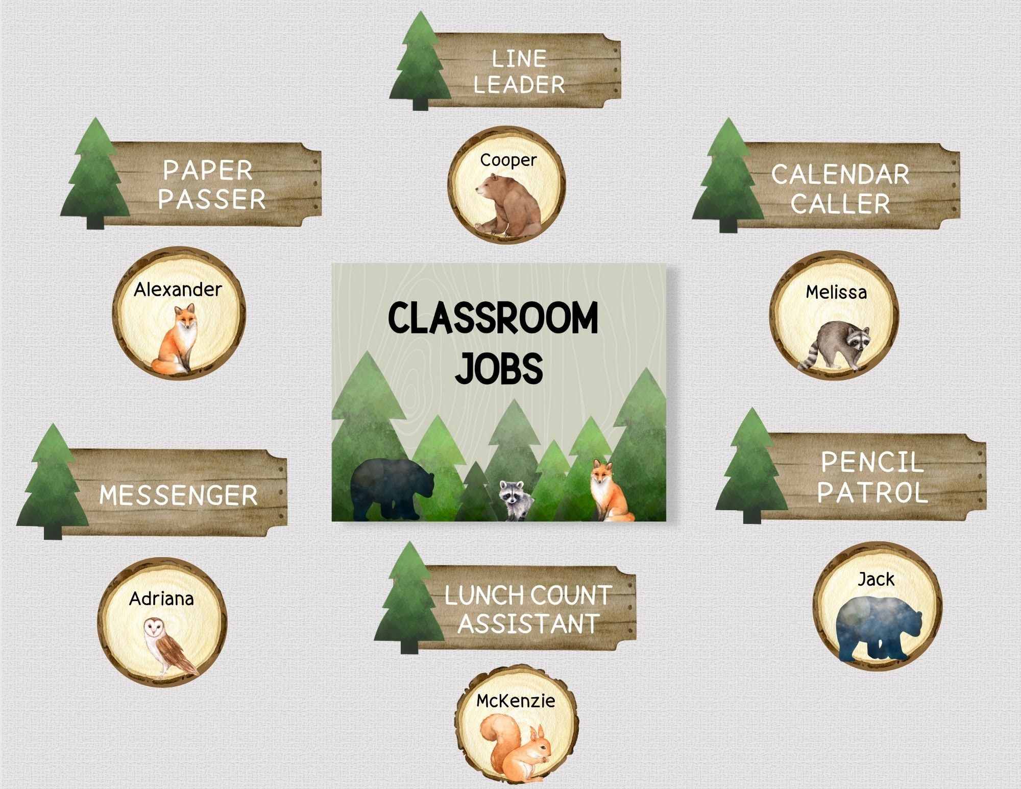 WOODLAND CLASSROOM JOBS Display, Printable Classroom Jobs Chart ...