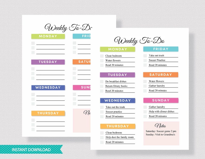 WEEKLY TO DO List for Kids Editable File, Printable Kids Daily Chore ...