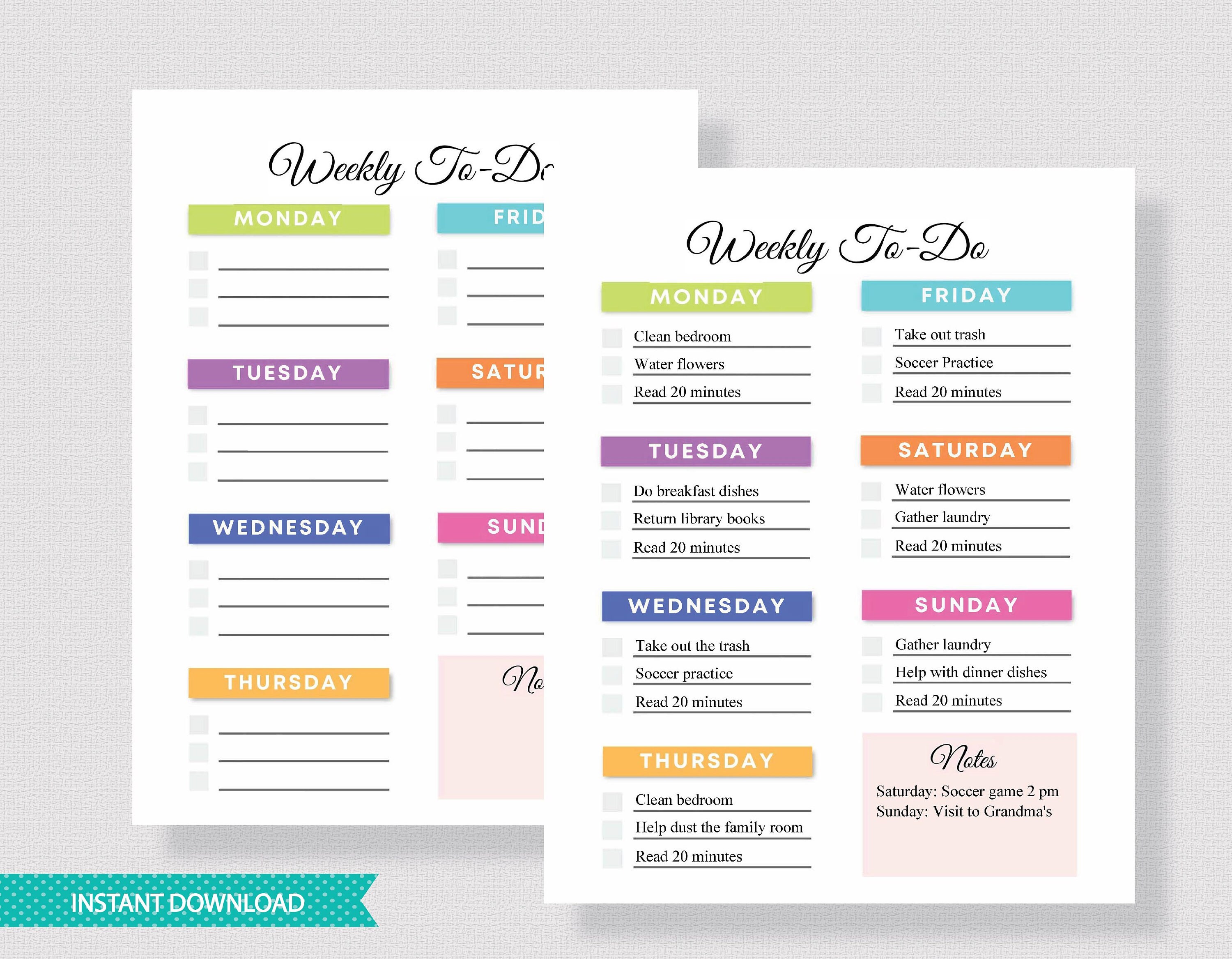 WEEKLY TO DO List for Kids Editable File, Printable Kids Daily Chore ...