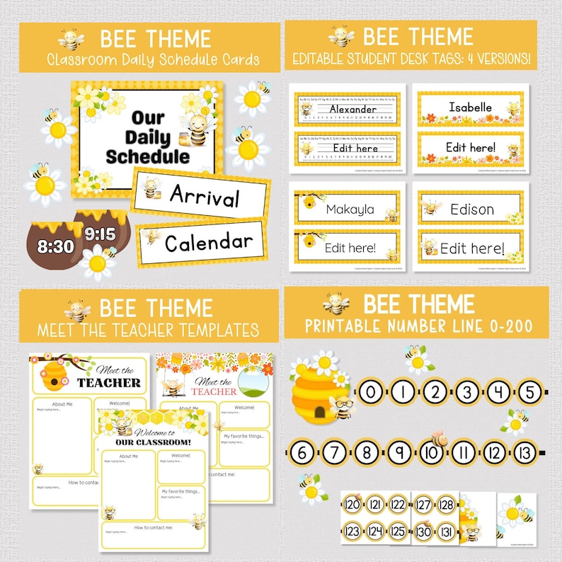 BEE THEME CLASSROOM Decor Bundle, Printable Honeybee Theme Classroom ...