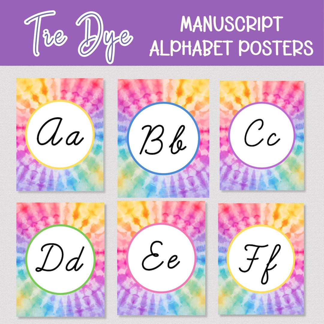 TIE DYE ALPHABET Posters, Printable Tie Dye Alphabet Classroom Wall ...
