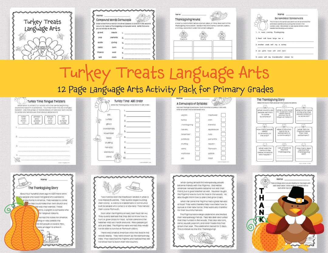 Thanksgiving Language Worksheets Pack, Printable Thanksgiving ...
