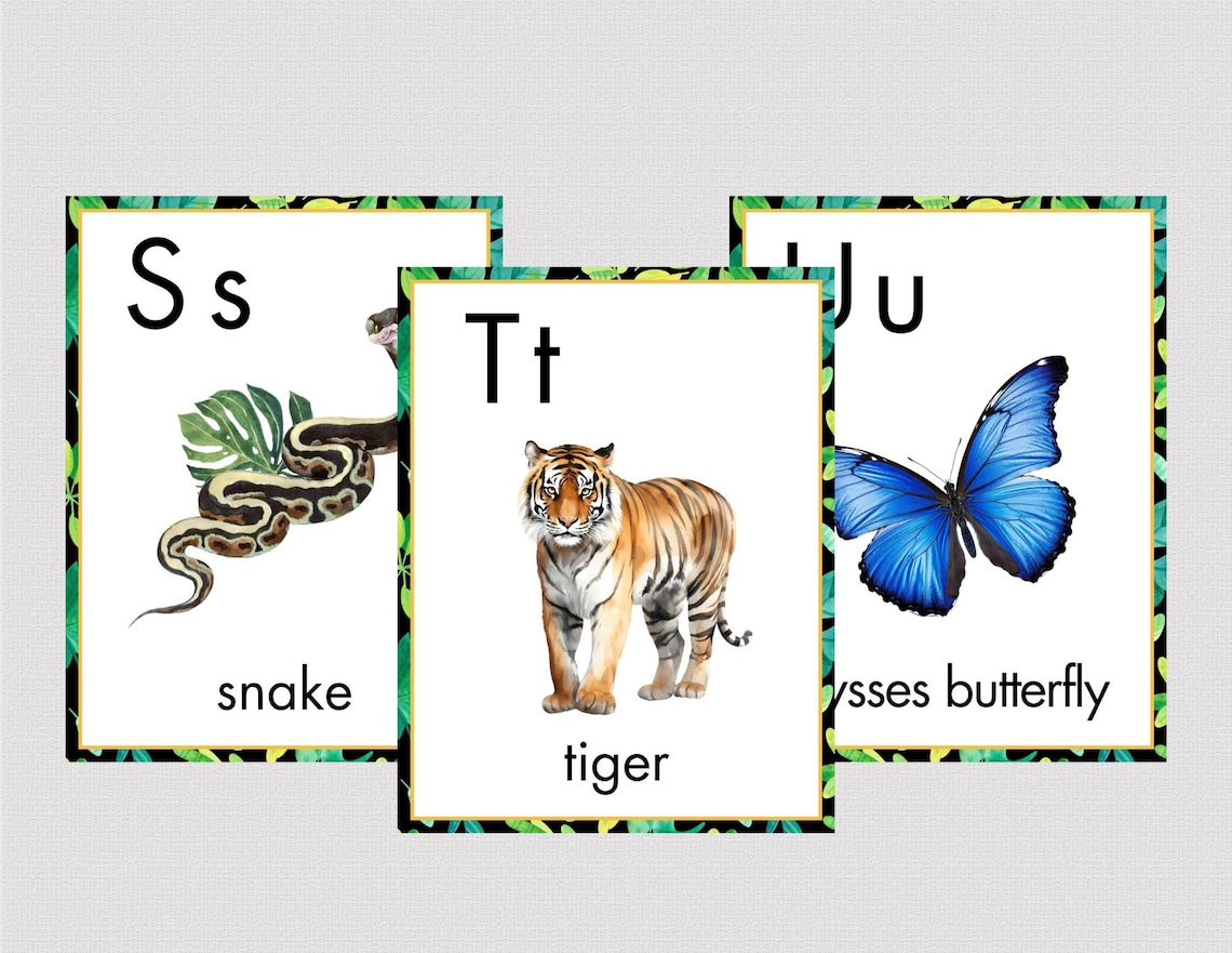 JUNGLE ALPHABET POSTERS, Printable Safari Animals Alphabet Posters, Abc ...