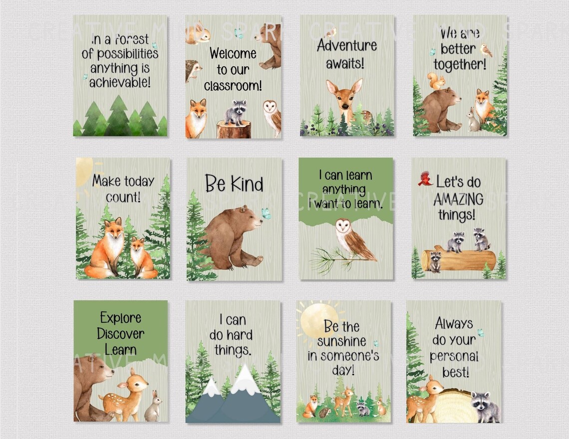 WOODLAND Motivational Posters for Classroom, Printable Woodland Mindset ...