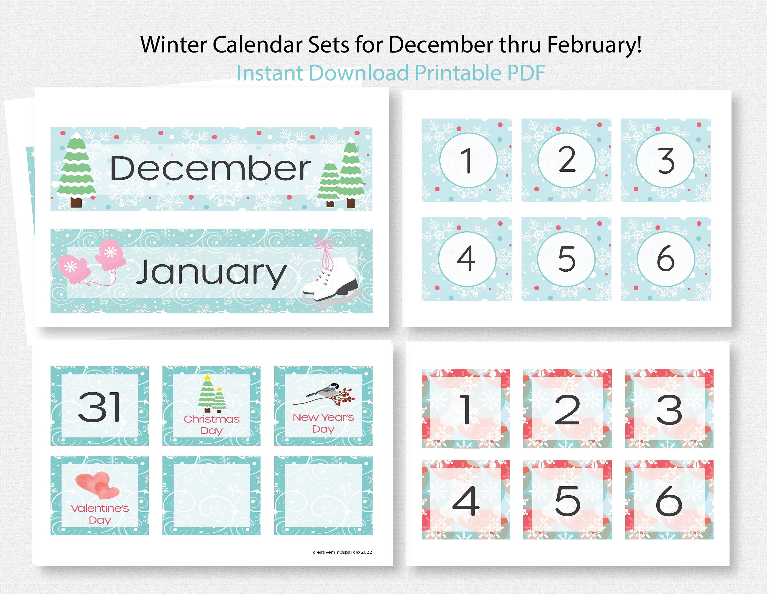WINTER CLASSROOM CALENDAR Set, Printable December Calendar, January ...