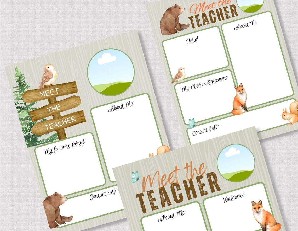 MEET THE TEACHER Woodland Themed Template, Canva Teacher Template for ...