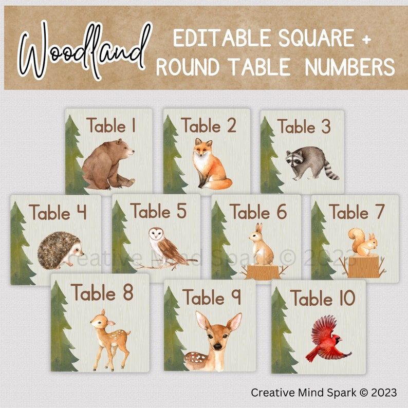 WOODLAND TABLE NUMBERS, Printable Classroom Table Numbers, Editable ...